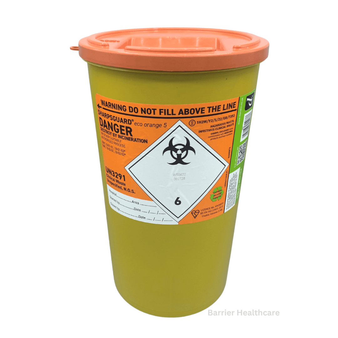 Daniels Eco Sharps Bin 5 Litre Orange Lid | Barrier Healthcare